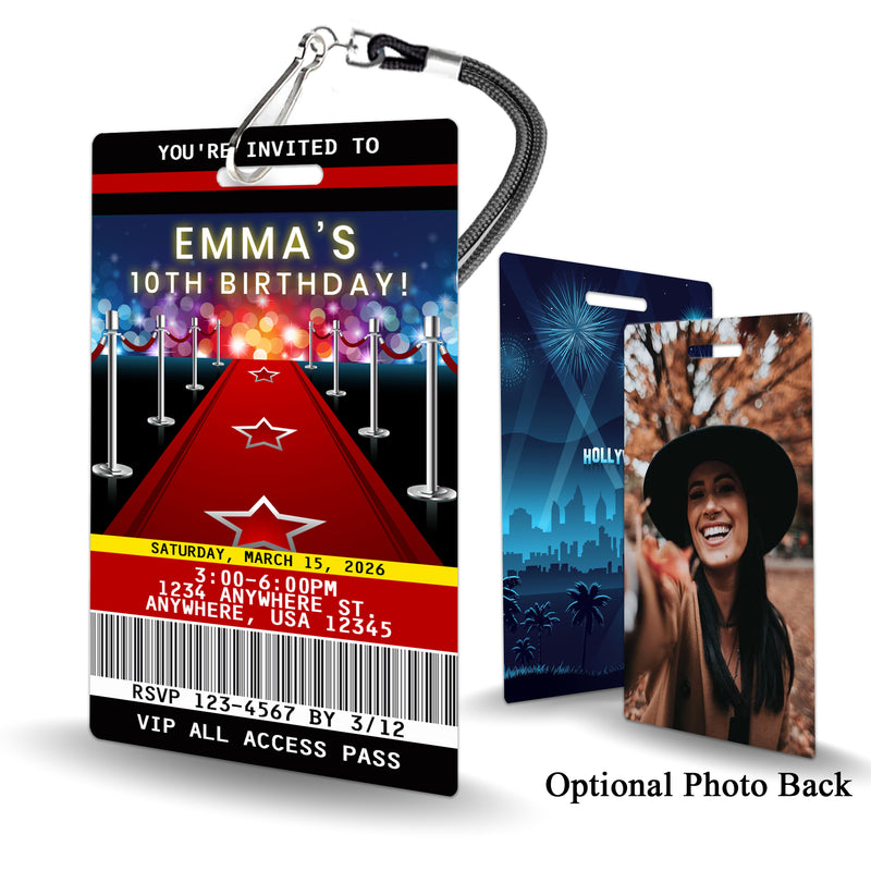 Hollywood Birthday Invitations - PVC Invites - VIP Birthday Invitations