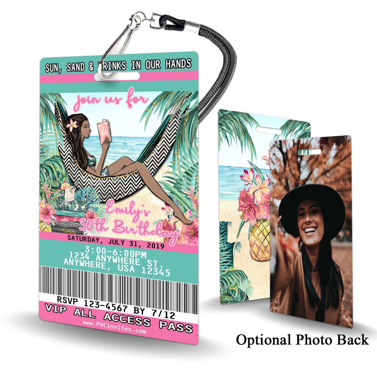 Tropical Getaway Birthday Invitation - PVC Invites - VIP Birthday ...