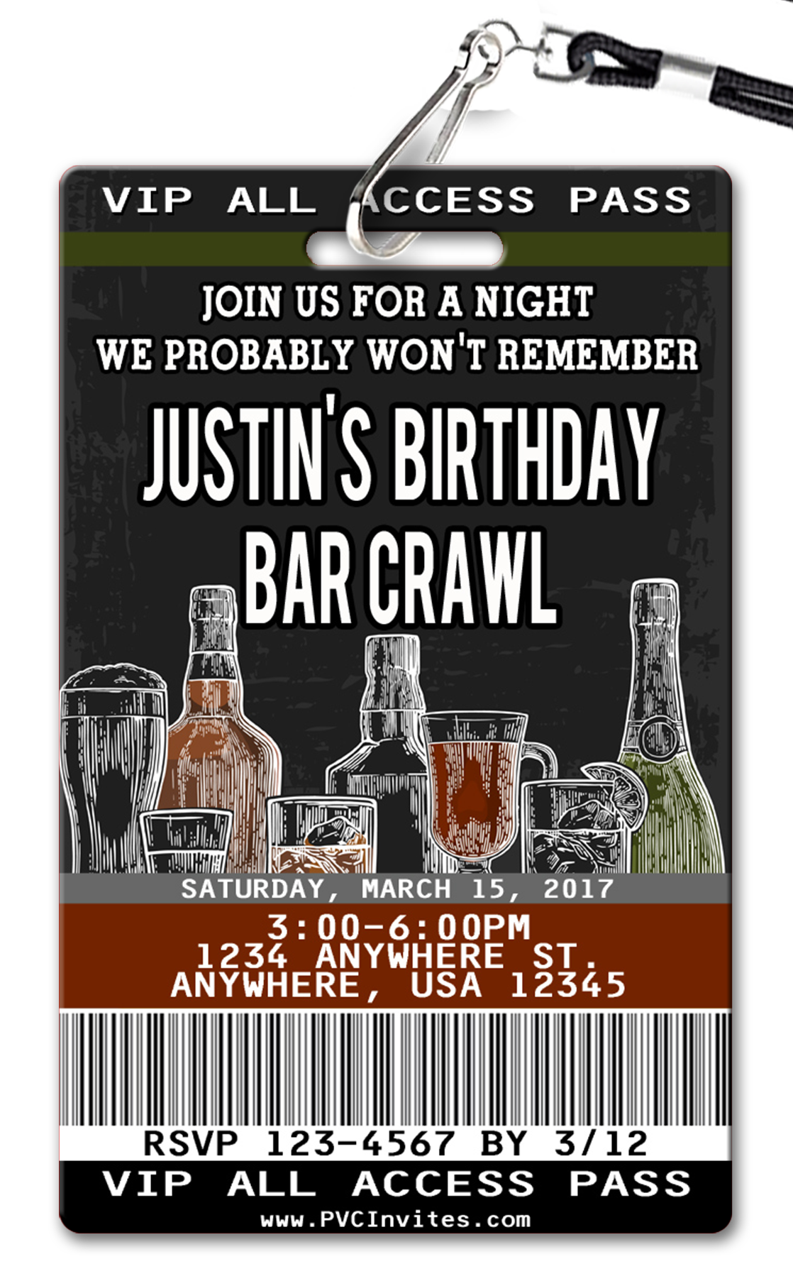 Bar Crawl Birthday Invitation - PVC Invites - VIP Birthday Invitations